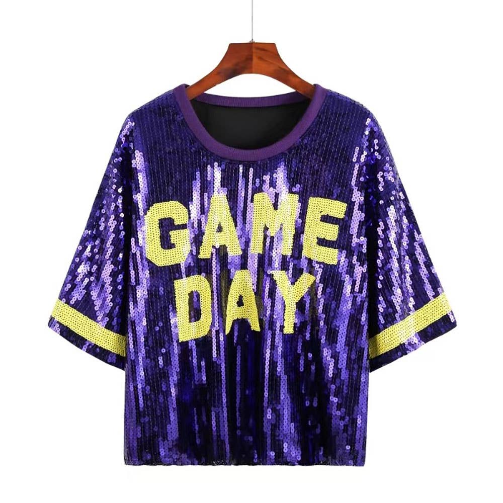Purple Yellow GAME DAY Sequin Crop Top – B'Dazzled Shop